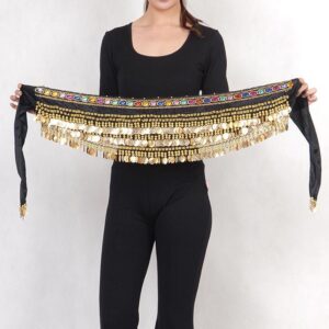 MUNAFIE Belly Dance Hip Scarf Belly Dancing Multi-Row Coin Noisy Belt Skirt Black