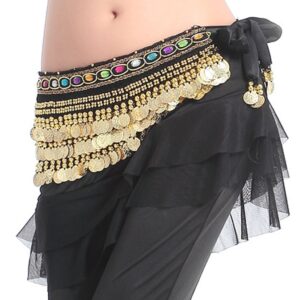 munafie belly dance hip scarf belly dancing multi-row coin noisy belt skirt black