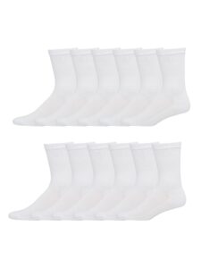 hanes mens hanes men's x-temp cushioned crew (pack of 12 pairs) casual sock, white, 14 us