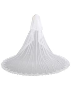 elliehouse women's 2 tier cathedral lace ivory wedding bridal veil with comb hl08iv