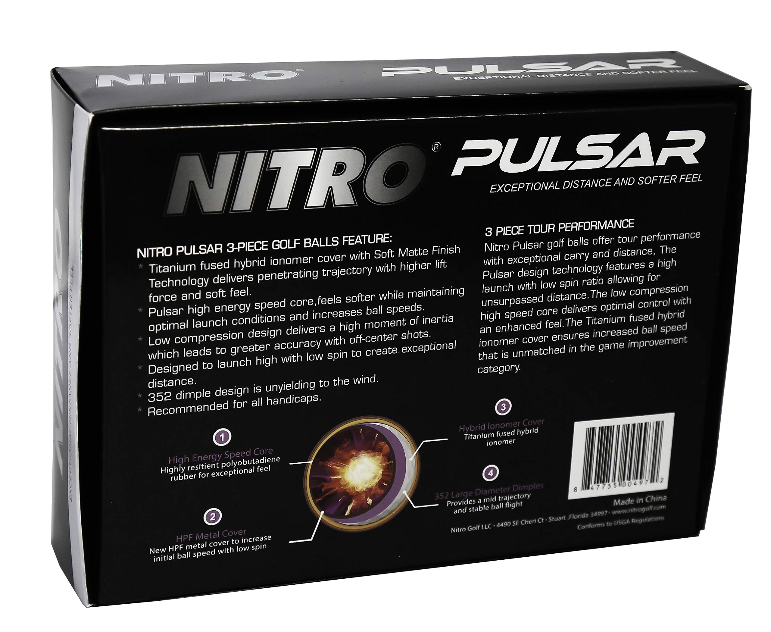 Nitro Pulsar Box Golf Balls (Pack 12), Yellow