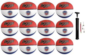 jsport (pack of 12) official size 7 basketballs - red/white/blue bulk basketballs with pump