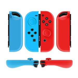 tnp joycon case for nintendo switch - silicone joy con case for nintendo switch & switch oled - protective switch controller case cover with thumb grip caps for nintendo switch joycon (neon blue+red)