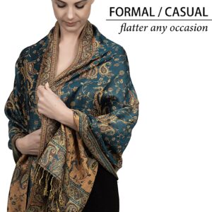 Achillea Soft Silky Reversible Paisley Pashmina Shawl Wrap Scarf w/Fringes (Dark Seagreen)