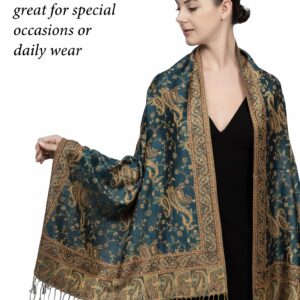 Achillea Soft Silky Reversible Paisley Pashmina Shawl Wrap Scarf w/Fringes (Dark Seagreen)