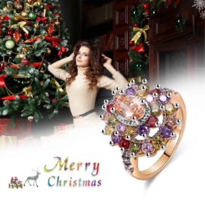 JIANGYUE Multicolor AAA Grade Rainbow Ring Rose Gold Plated Cubic Zirconia Multi-Stone Ring for Women Fashion Jewelry Size 8