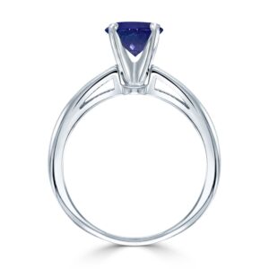 Diamond Wish 18K White Gold Round-Cut Blue Sapphire Gemstone Solitaire Engagement Ring 4Prong (1 cttw) Size 7.5