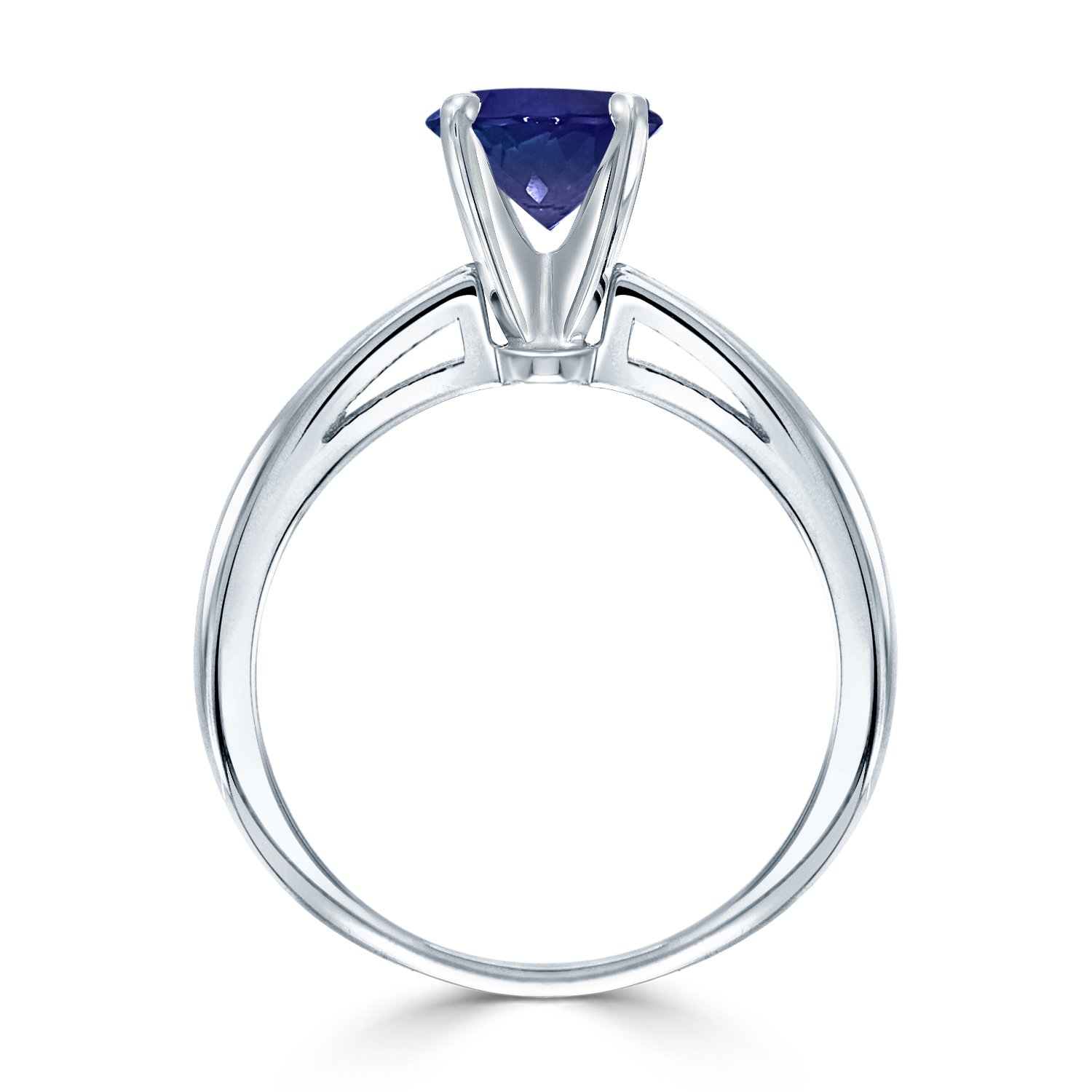 Diamond Wish 18K White Gold Round-Cut Blue Sapphire Gemstone Solitaire Engagement Ring 4Prong (1 cttw) Size 7.5