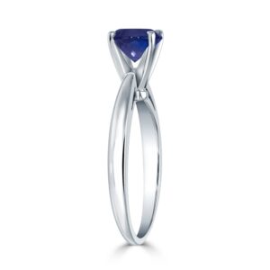 Diamond Wish 18K White Gold Round-Cut Blue Sapphire Gemstone Solitaire Engagement Ring 4Prong (1 cttw) Size 7.5