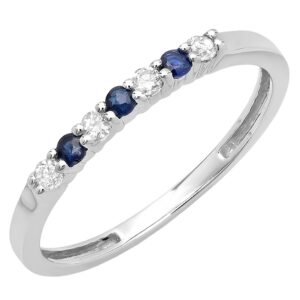 dazzlingrock collection 14k round blue sapphire and white diamond 7 stone bridal wedding band, white gold, size 10