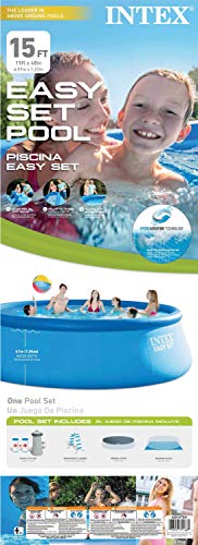 Intex 28167EH Easy Set Inflatable Swimming Pool Set: 15ft x 48in – Includes 1000 GPH Cartridge Filter Pump – Removable Ladder – Pool Cover – Ground Cloth