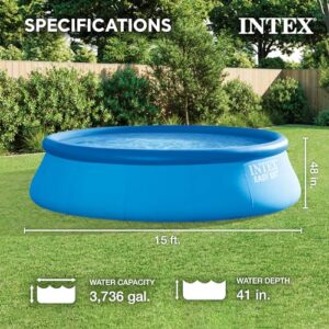 Intex 28167EH Easy Set Inflatable Swimming Pool Set: 15ft x 48in – Includes 1000 GPH Cartridge Filter Pump – Removable Ladder – Pool Cover – Ground Cloth