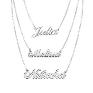 ouslier sterling silver personalized triple pendants name necklace custom made with 3 names (silver)