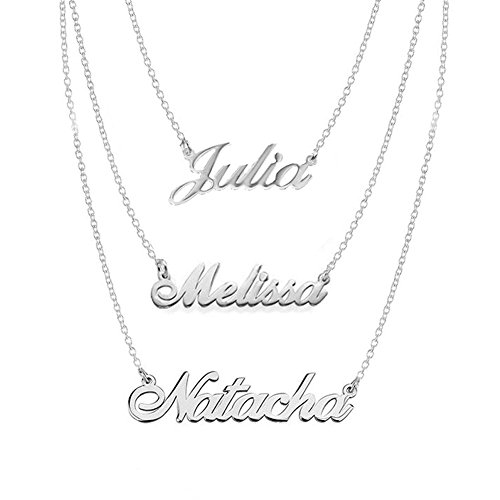 Ouslier Sterling Silver Personalized Triple Pendants Name Necklace Custom Made with 3 Names (Silver)