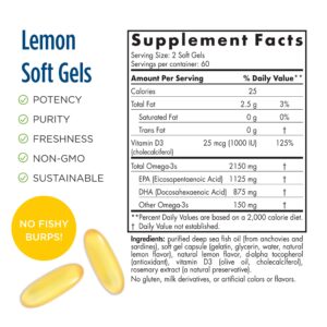 Nordic Naturals ProOmega 2000-D, Lemon Flavor - 2150 mg Omega-3 + 1000 IU D3-120 Soft Gels - Ultra High-Potency Fish Oil - EPA & DHA - Brain, Heart, Joint, & Immune Health - Non-GMO - 60 Servings