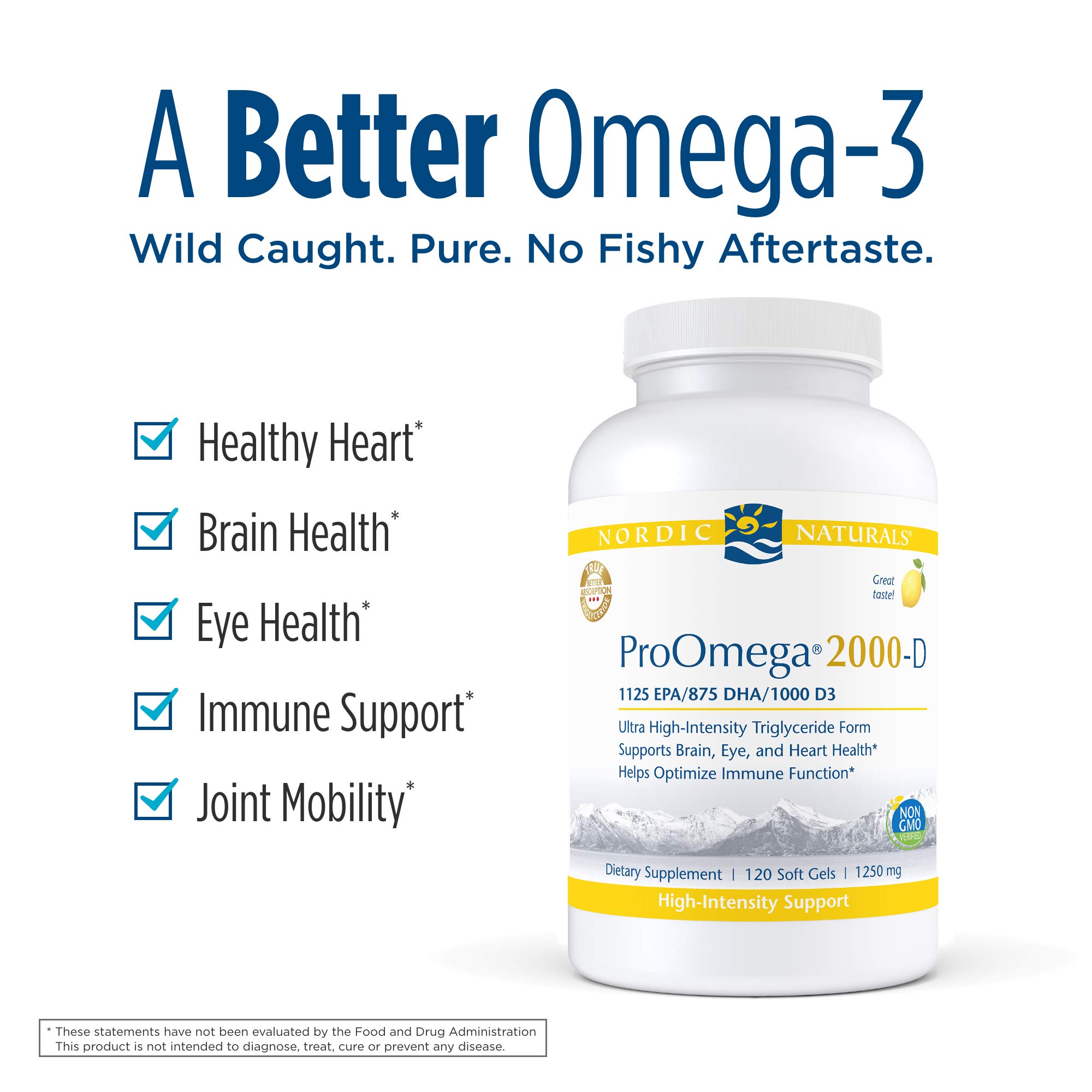 Nordic Naturals ProOmega 2000-D, Lemon Flavor - 2150 mg Omega-3 + 1000 IU D3-120 Soft Gels - Ultra High-Potency Fish Oil - EPA & DHA - Brain, Heart, Joint, & Immune Health - Non-GMO - 60 Servings