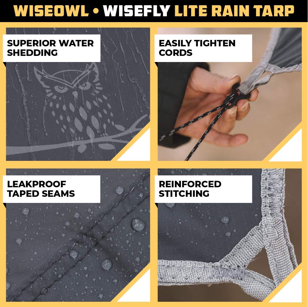 Wise Owl Outfitters Hammock Tarp, Hammock Tent - Rain Tarp for Camping Hammock - Camping Gear Must Haves w/Easy Set Up Including Tent Stakes and Carry Bag - Standard Grey