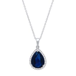 dazzlingrock collection 10x7 mm pear lab created blue sapphire & round diamond ladies teardrop pendant, 18k white gold