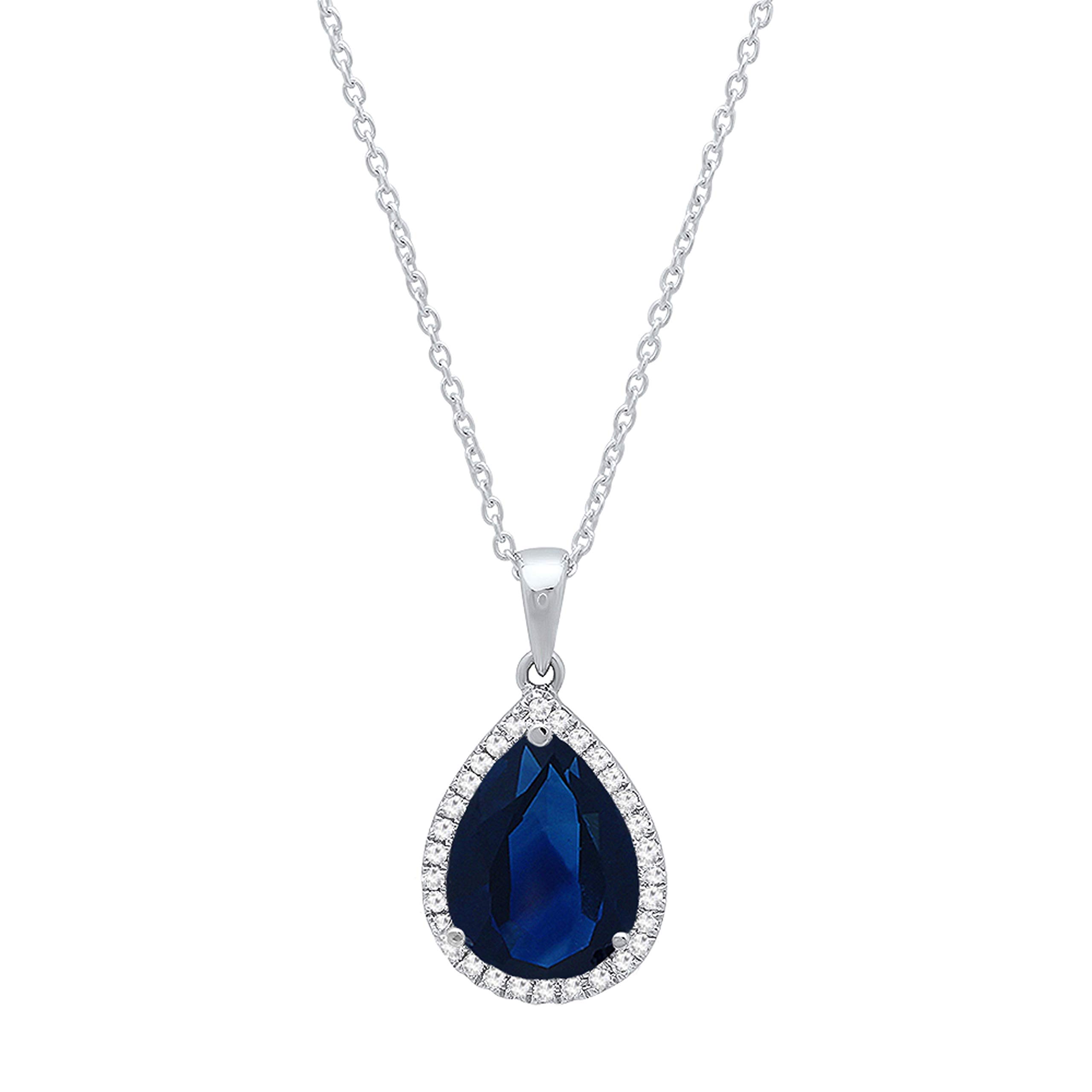 Dazzlingrock Collection 10X7 MM Pear Lab Created Blue sapphire & Round Diamond Ladies Teardrop Pendant, 18K White Gold