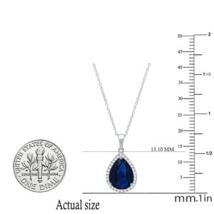 Dazzlingrock Collection 10X7 MM Pear Lab Created Blue sapphire & Round Diamond Ladies Teardrop Pendant, 18K White Gold