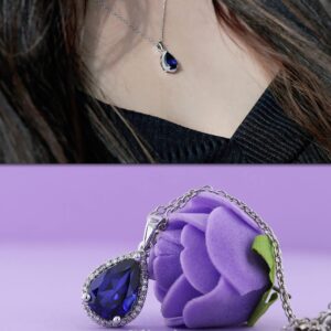 Dazzlingrock Collection 10X7 MM Pear Lab Created Blue sapphire & Round Diamond Ladies Teardrop Pendant, 18K White Gold