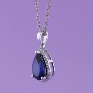 Dazzlingrock Collection 10X7 MM Pear Lab Created Blue sapphire & Round Diamond Ladies Teardrop Pendant, 18K White Gold