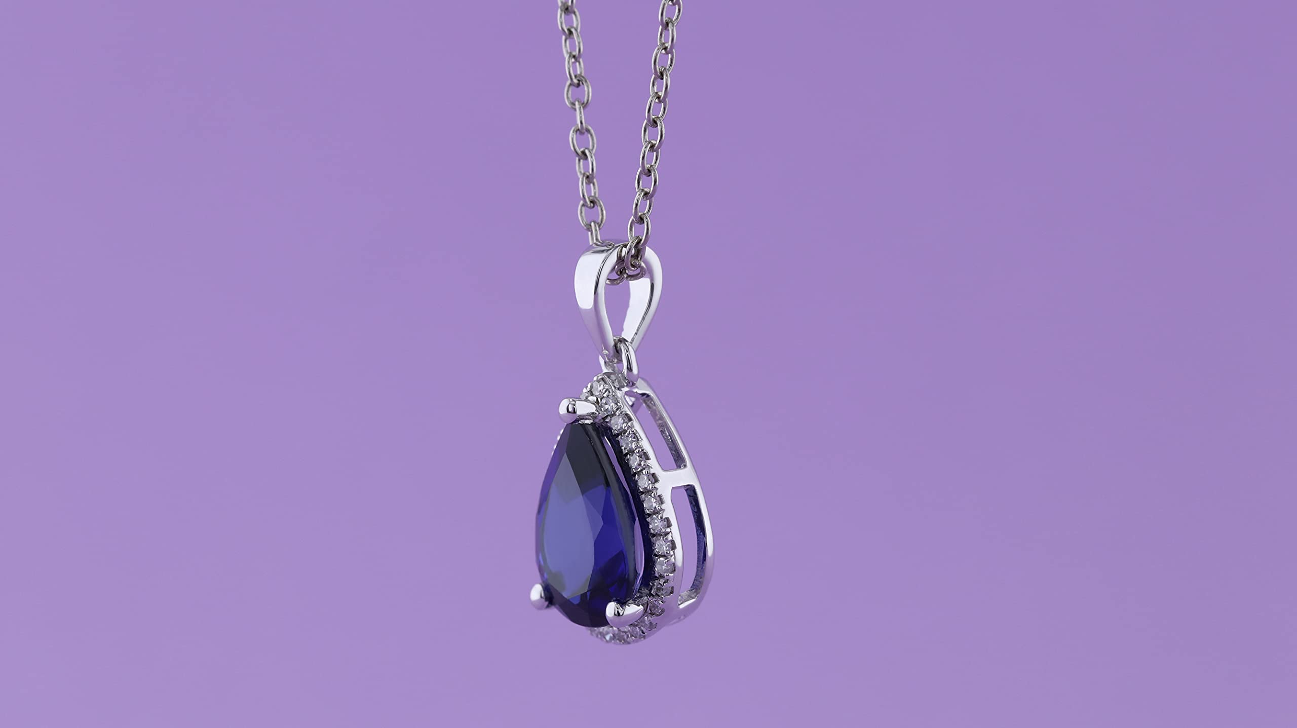 Dazzlingrock Collection 10X7 MM Pear Lab Created Blue sapphire & Round Diamond Ladies Teardrop Pendant, 18K White Gold