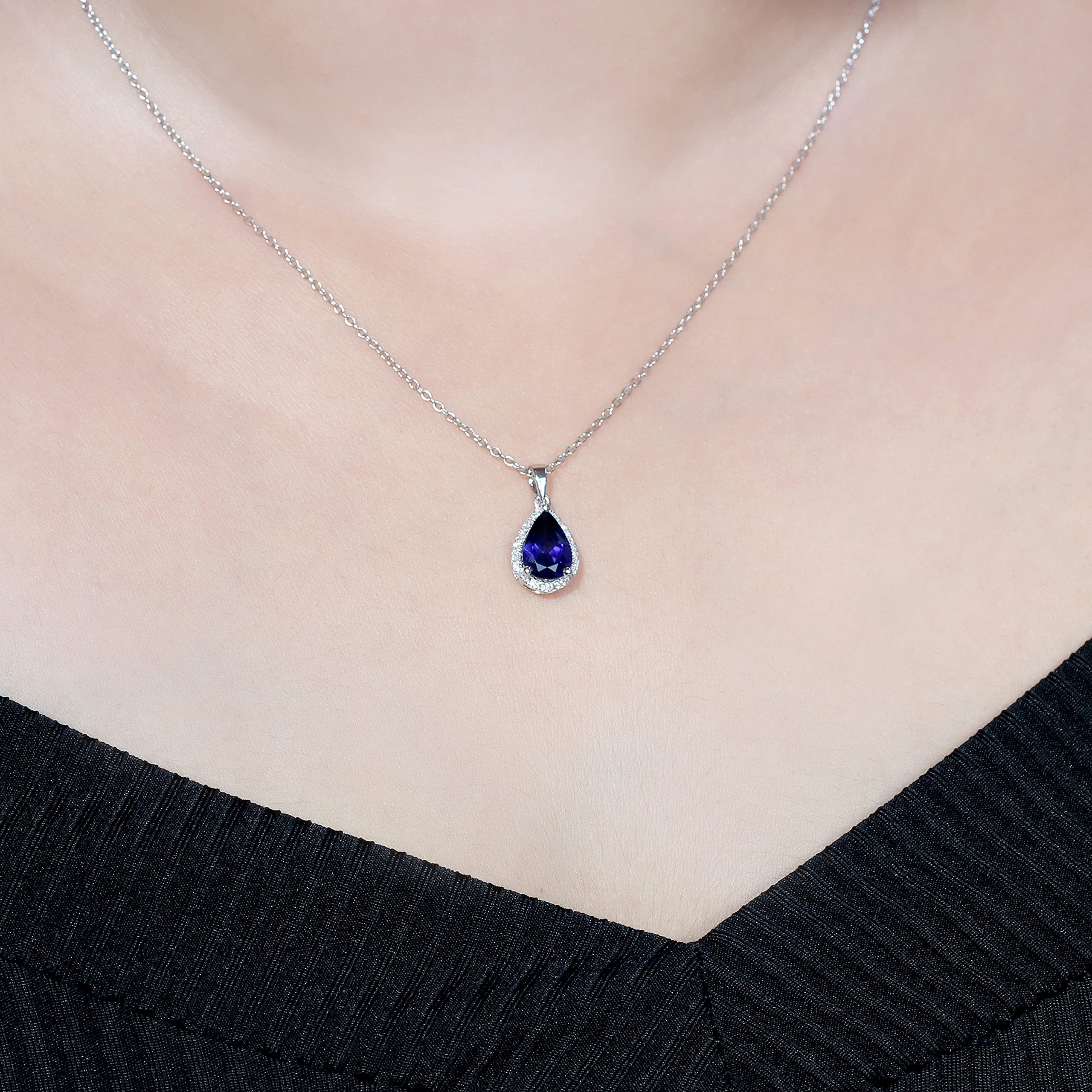 Dazzlingrock Collection 10X7 MM Pear Lab Created Blue sapphire & Round Diamond Ladies Teardrop Pendant, 18K White Gold