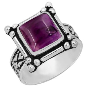 5, 82cts solitaire natural amethyst 925 silver overlay ring size 11 for women, handmade purple stone february birthstone ring jewelry gift for her