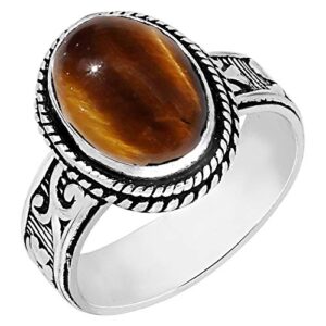 tiger eye ring size 9 sterling silver plated for women, brown stone june birthstone southwest bohemian jewelry christmas mother's day gifts for her