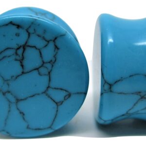 Pierced Republic Turquoise Stone Ear Plugs - Double Flared Gauges - 7 Sizes - Pair (0 Gauge (8mm))