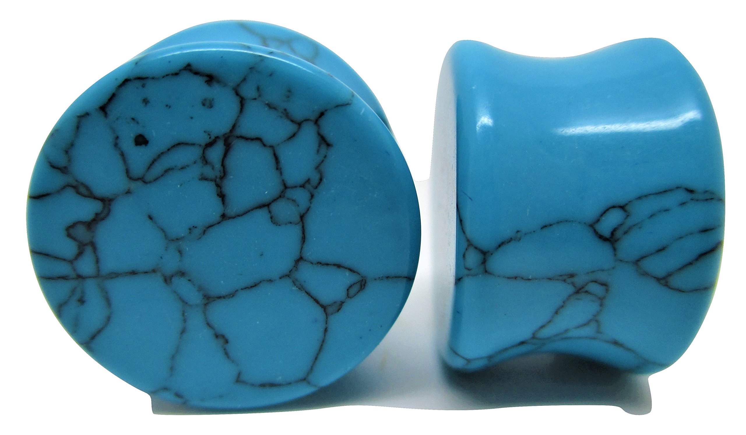 Pierced Republic Turquoise Stone Ear Plugs - Double Flared Gauges - 7 Sizes - Pair (0 Gauge (8mm))