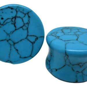 Pierced Republic Turquoise Stone Ear Plugs - Double Flared Gauges - 7 Sizes - Pair (0 Gauge (8mm))