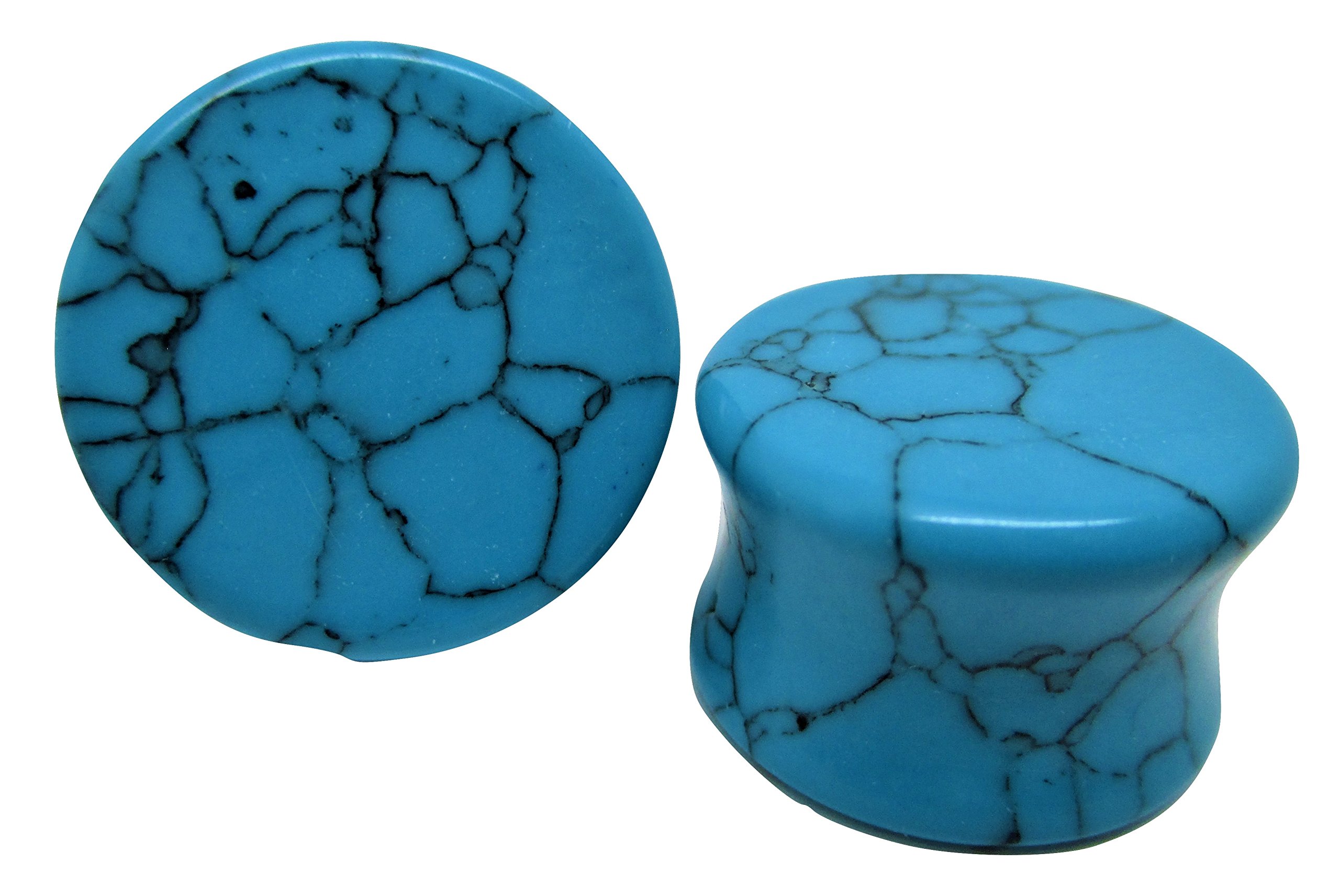 Pierced Republic Turquoise Stone Ear Plugs - Double Flared Gauges - 7 Sizes - Pair (0 Gauge (8mm))