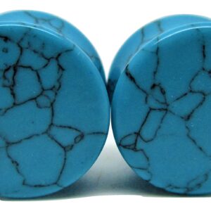 Pierced Republic Turquoise Stone Ear Plugs - Double Flared Gauges - 7 Sizes - Pair (0 Gauge (8mm))