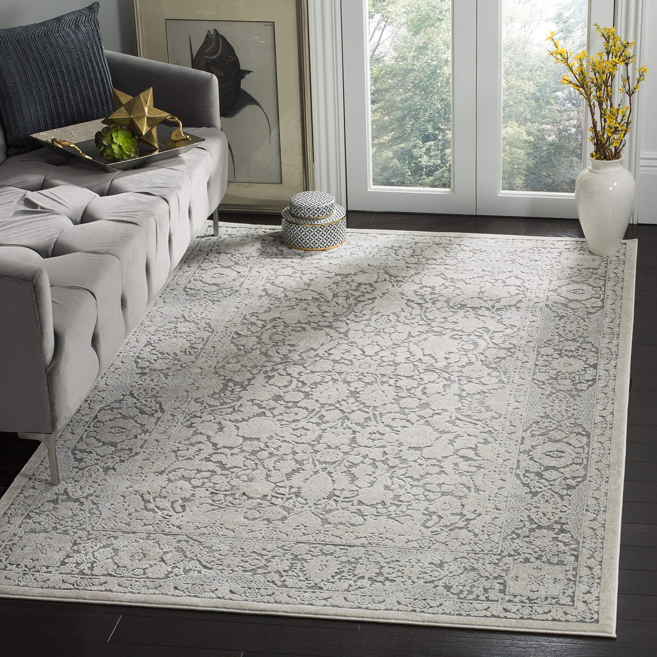 SAFAVIEH Reflection Collection Area Rug - 8' x 10', Dark Grey & Cream, Boho Tribal Distressed Design, Non-Shedding & Easy Care, Ideal for High Traffic Areas in Living Room, Bedroom (RFT667B)