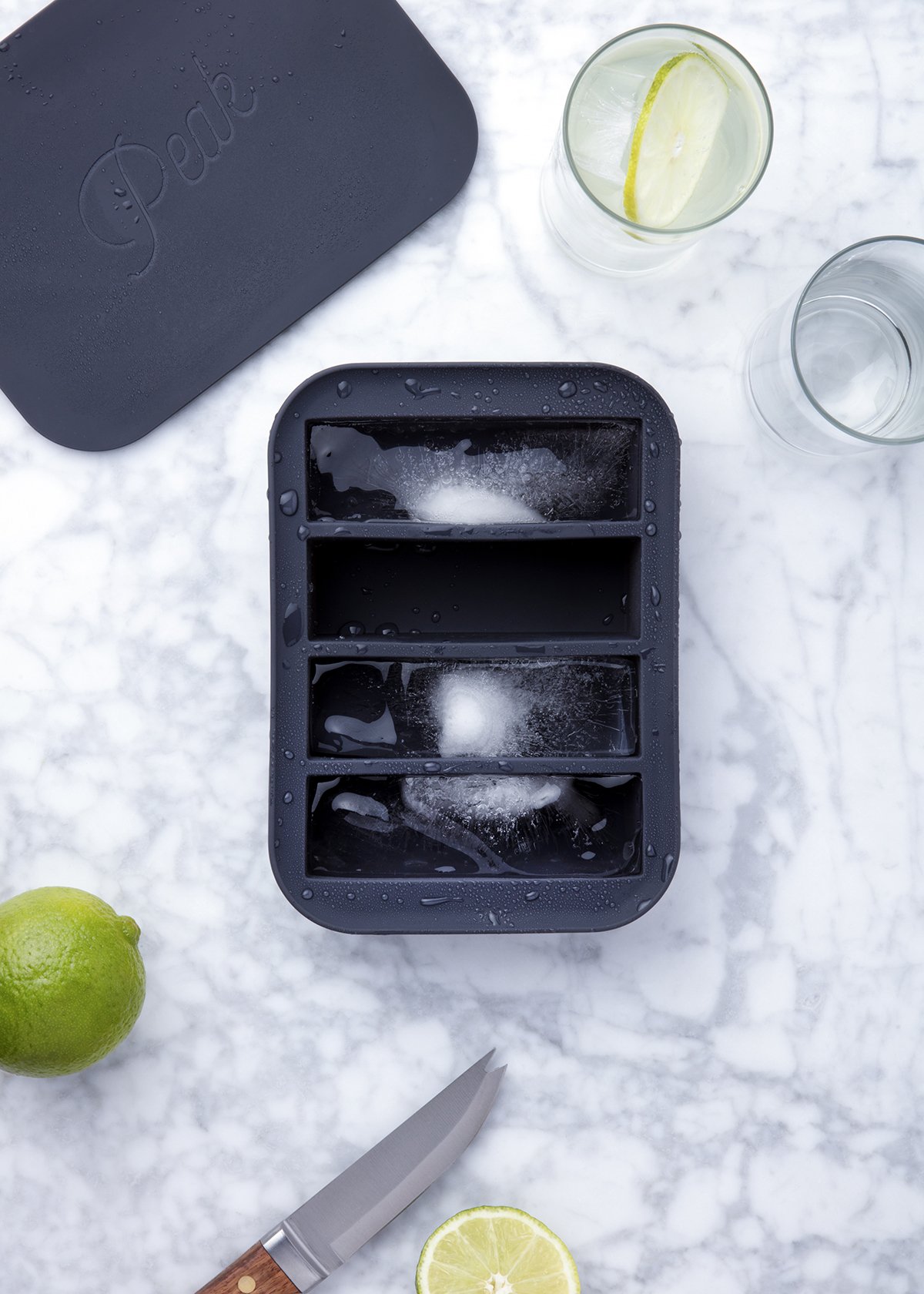 W&P Peak Silicone Collins Ice Tray w/ Protective Lid | Charcoal | Easy to Remove Ice Cubes | Food Grade Premium Silicone | Dishwasher Safe, BPA Free