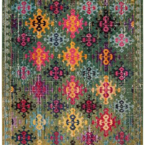 SAFAVIEH Monaco Collection Area Rug - 8' x 10', Green & Multi, Boho Diamond Trellis Design, Non-Shedding & Easy Care, Ideal for High Traffic Areas in Living Room, Bedroom (MNC244G)