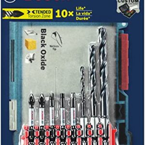 BOSCH CCSDDV08 8-Piece Assorted Set Impact Tough Black Oxide Drill Bits and 2 in. Phillips, Square, and Torx Power Bits with Clip for Custom Case System