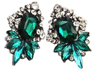 art deco antique vintage style emerald green rhinestone wedding bridal prom earrings