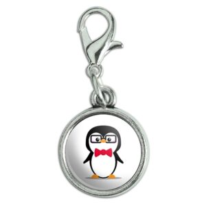 graphics & more cartoon penguin with bow tie and glasses antiqued bracelet pendant zipper pull charm with lobster clasp