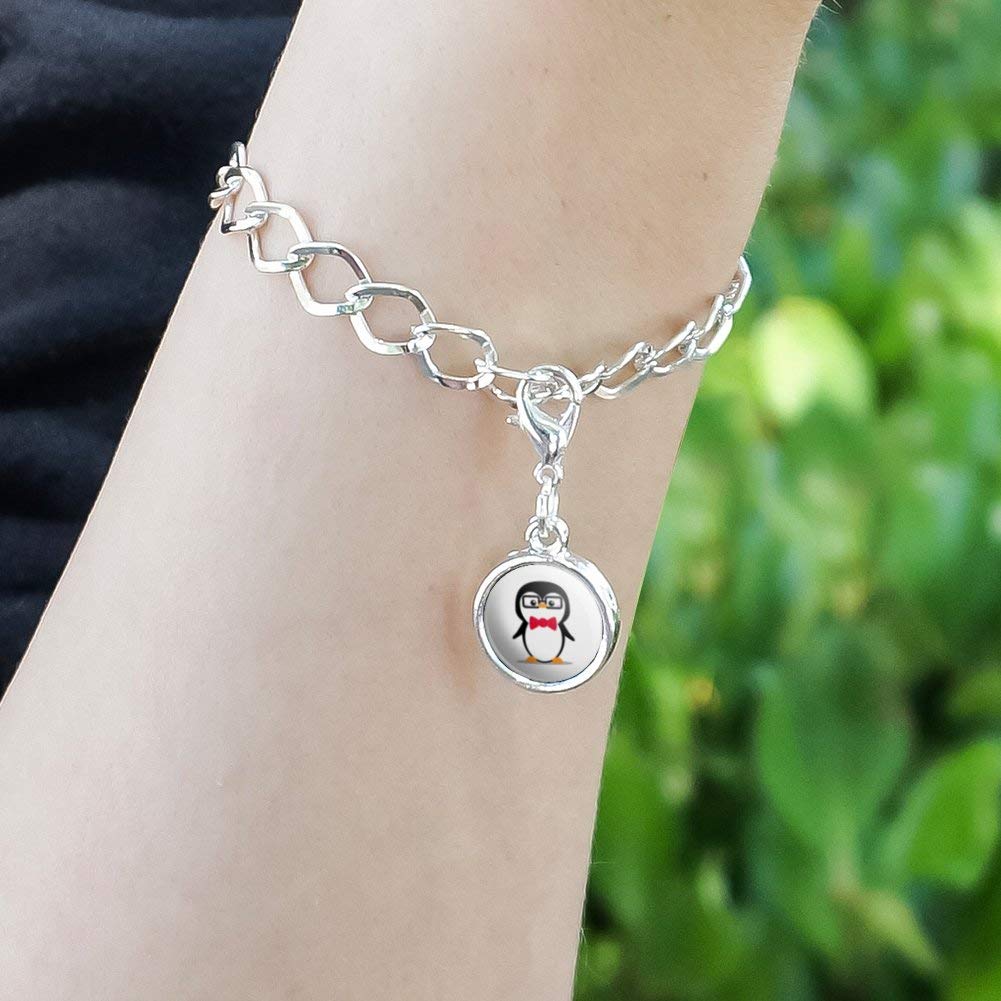 GRAPHICS & MORE Cartoon Penguin with Bow Tie and Glasses Antiqued Bracelet Pendant Zipper Pull Charm with Lobster Clasp