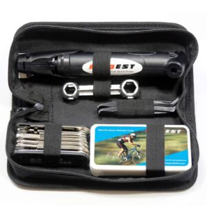 bike repair bag, bicycle tire pump, tire puncture repair kit, bike multi tool set, maintain bike repair tool kit portable bike bag. safety emergency all in one bike tool for camping travel