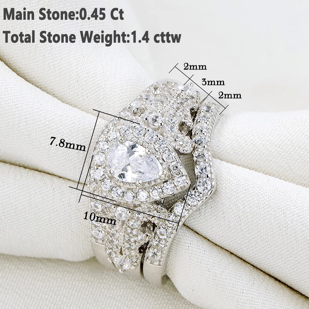 Newshe Wedding Rings for Women 5A Cz Engagement Band 925 Sterling Silver 1.5CT Pear Bridal Sets Size 9