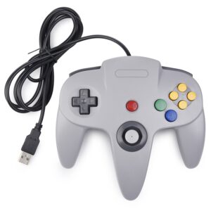 KIWITATA 2 Pack Classic N64 USB Controller, Retro N64 USB Wired Game Pad Joystick Controller for Windows PC/Mac Laptop Computer RetroPie Gray