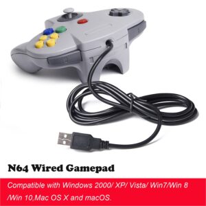 KIWITATA 2 Pack Classic N64 USB Controller, Retro N64 USB Wired Game Pad Joystick Controller for Windows PC/Mac Laptop Computer RetroPie Gray