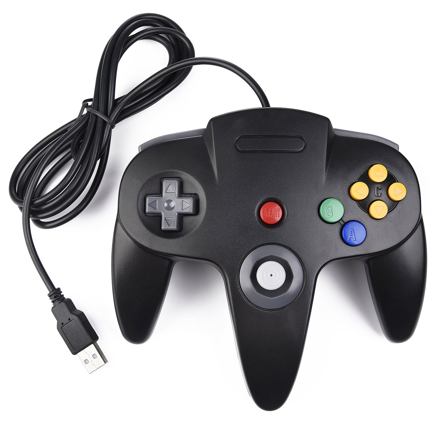 KIWITATA Classic N64 Controller, Remote N64 Wired USB Retro Joystick Game Pad N64 emulator Controller for Windows XP 7 8 & MAC Raspberry Pi 3 Black