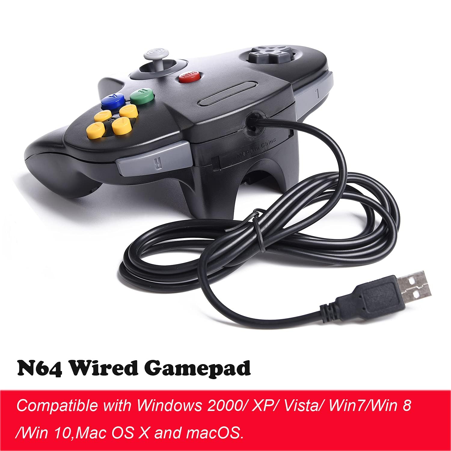 KIWITATA Classic N64 Controller, Remote N64 Wired USB Retro Joystick Game Pad N64 emulator Controller for Windows XP 7 8 & MAC Raspberry Pi 3 Black