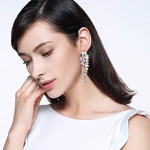 EVER FAITH Women's Austrian Crystal Tear Drop Clip-on Dangle Earrings Iridescent Clear AB Gold-Tone