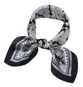 corciova paisley white black western neck scarf men neckerchief 21x21 women silk hair scarf ladies short bandana purse scarf